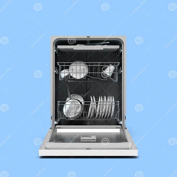 Modern New Open Dishwasher Frontview 3d Render Stock Illustration ...