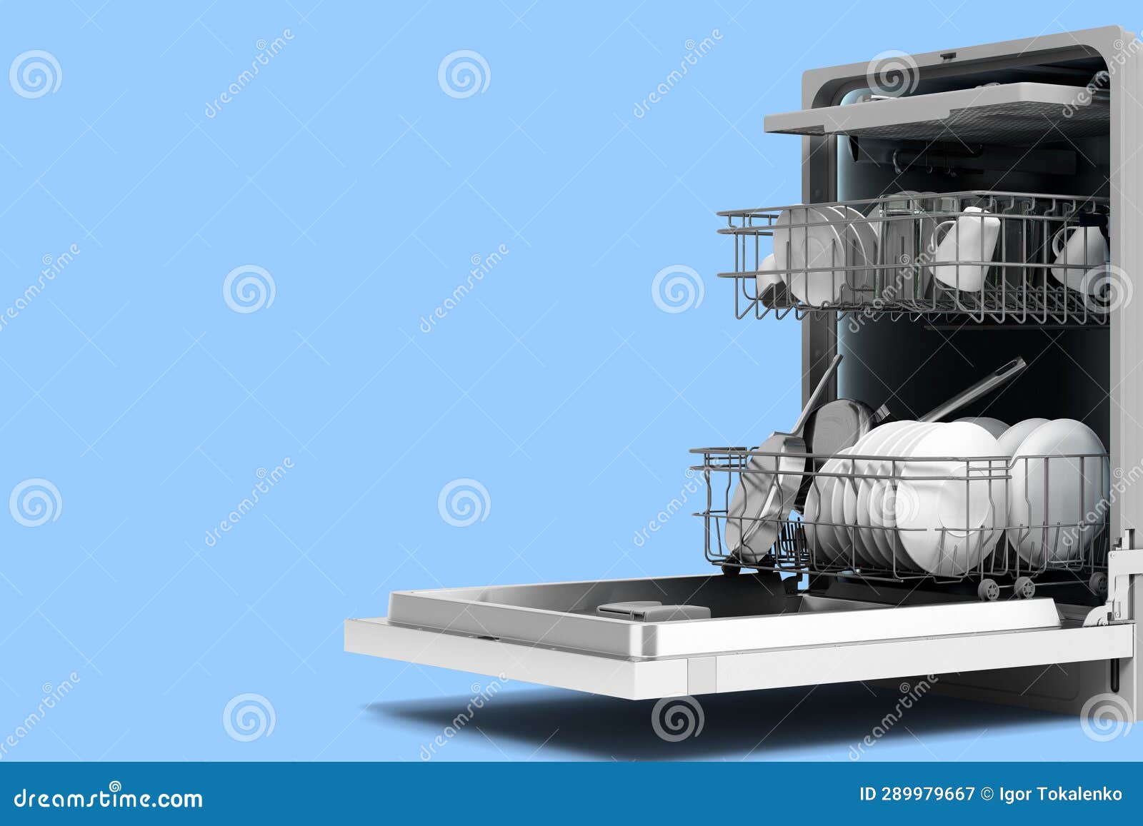 Modern New Open Dishwasher Perspective View 3d Render Stock ...