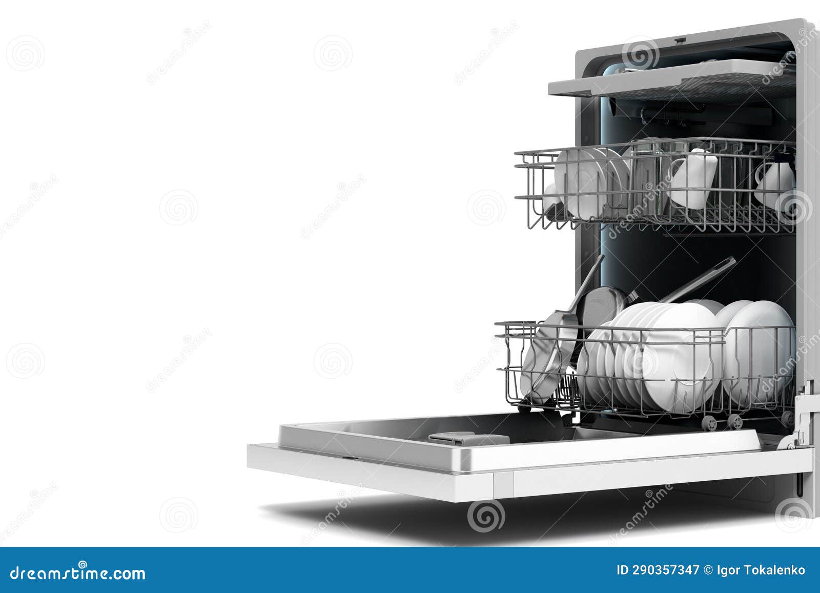 Modern New Open Dishwasher Perspective View 3d Render Stock ...
