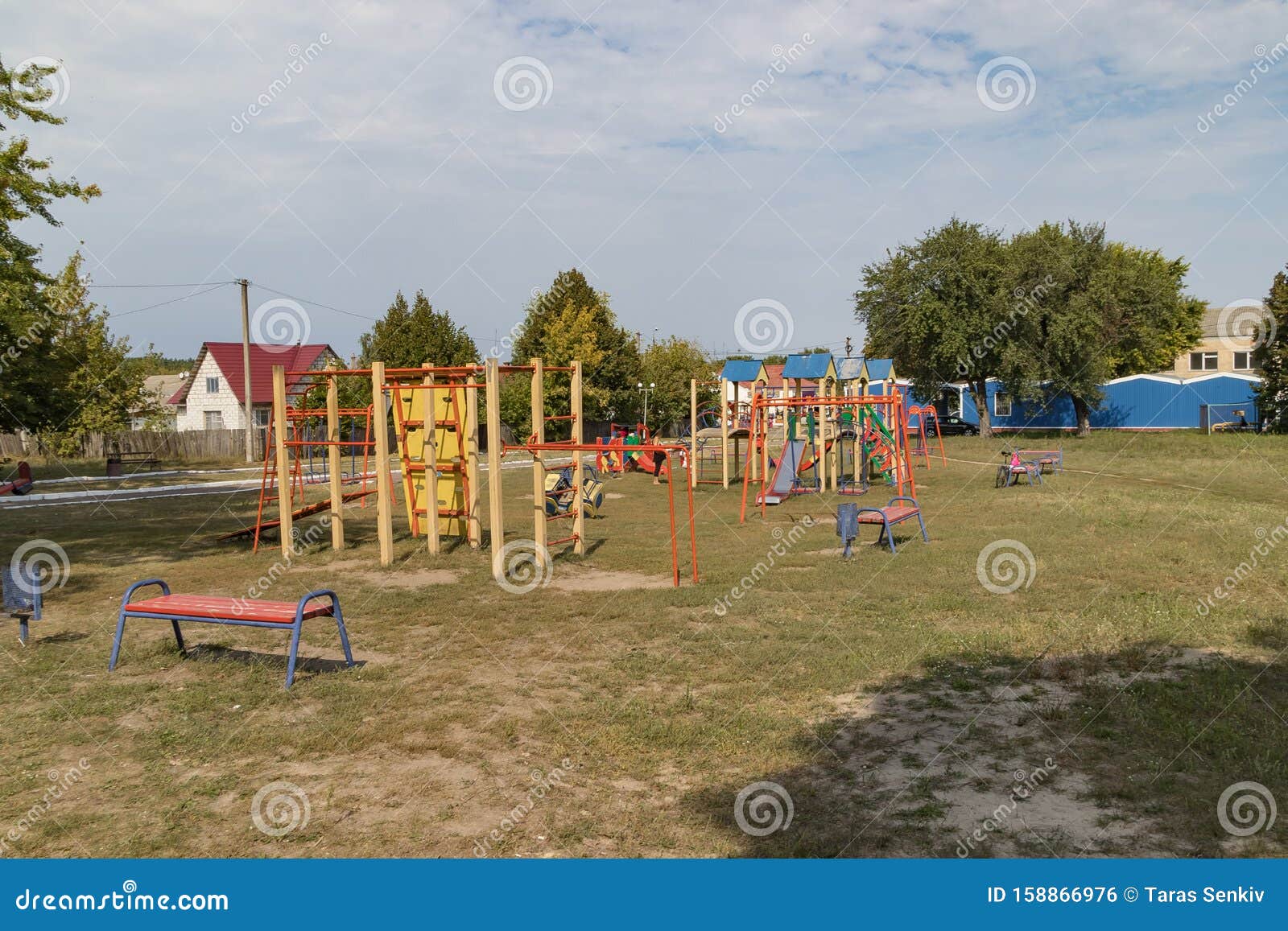 New Beautiful Playground on a Sunny Day Stock Photo - Image of park ...