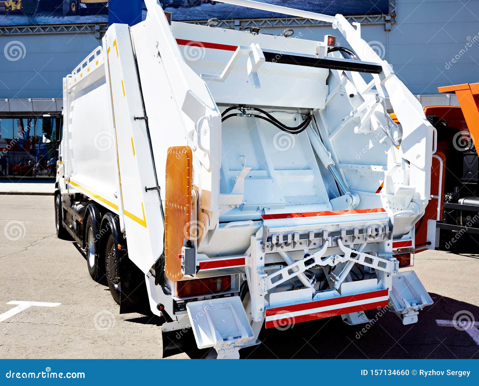 Garbage truck stock photo. Image of street, industrial - 157134660