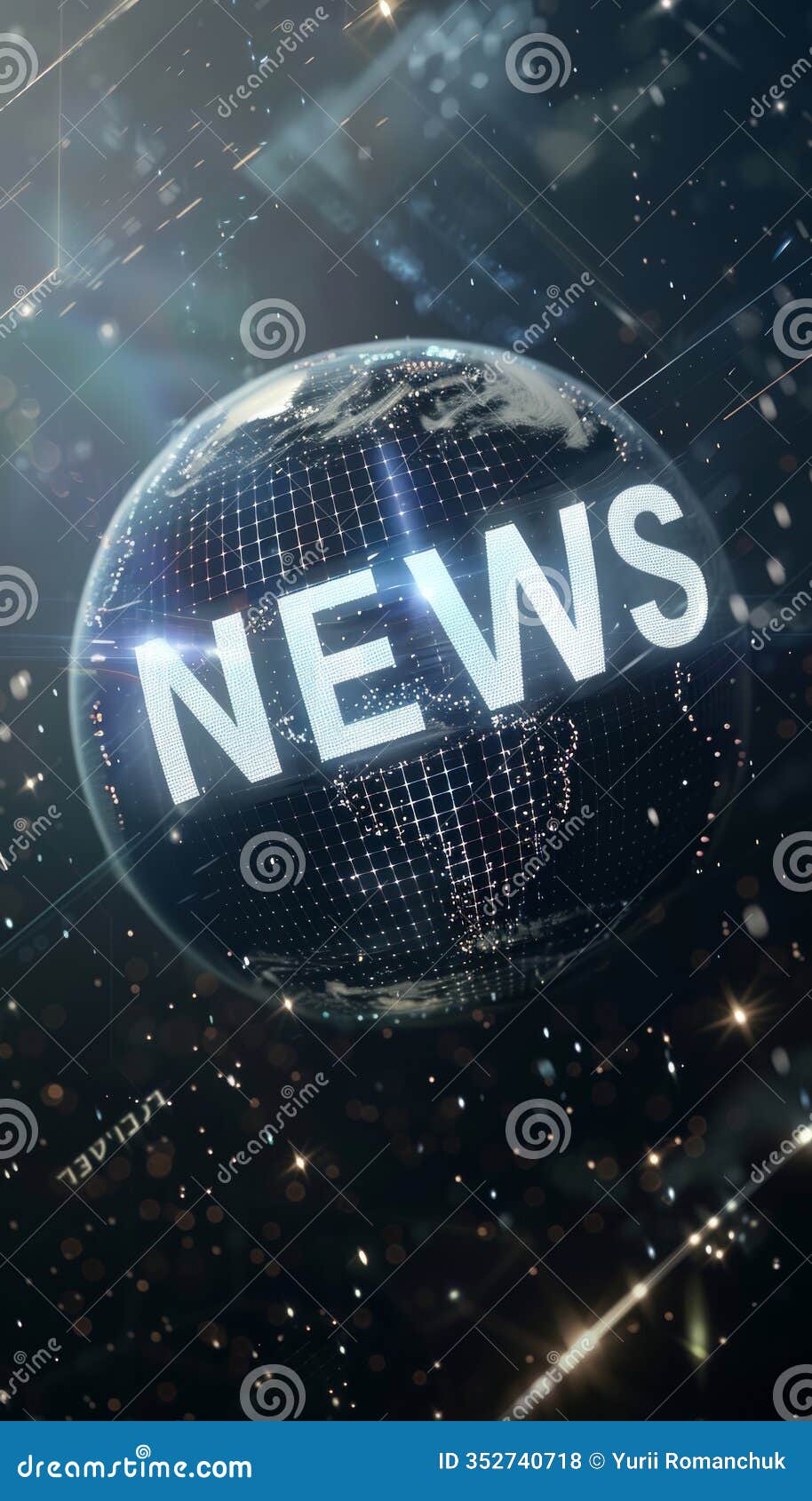 Modern News Studio Backdrop with Rotating Earth and Illuminated News in ...