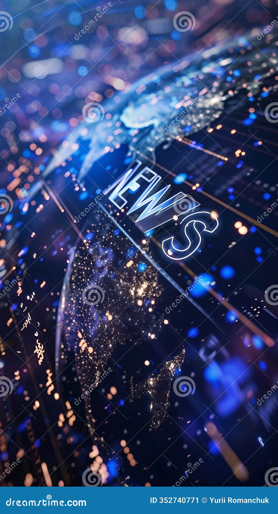 Modern News Studio Backdrop with Rotating Earth and Illuminated News ...