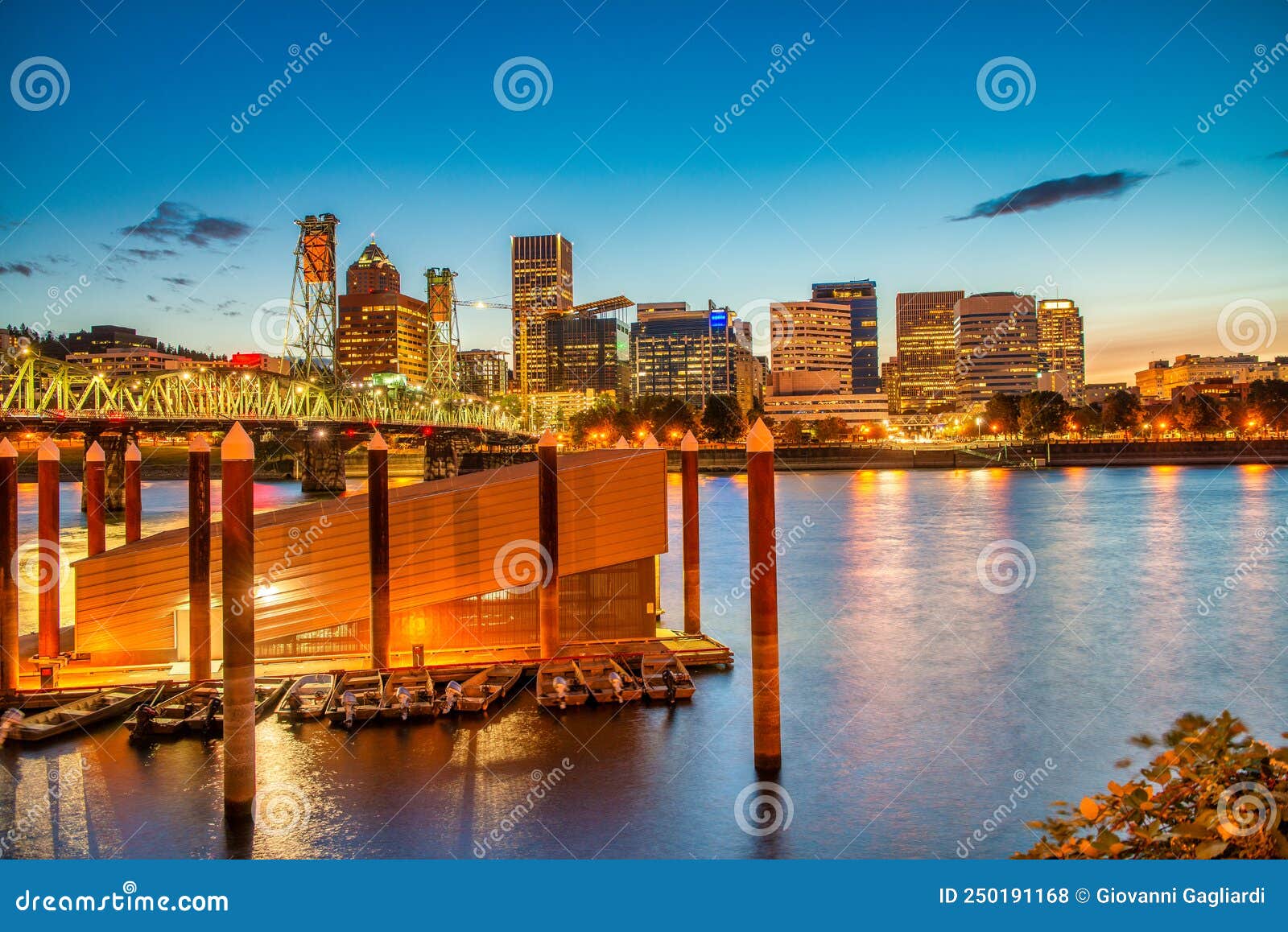 Modern Night Skyline of Portland with River Light Reflections, O ...