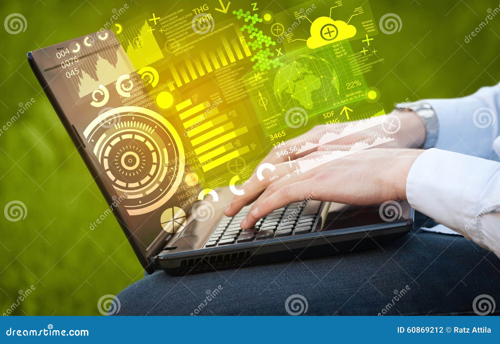 Modern Notebook Computer with Future Technology Symbols Stock Photo ...