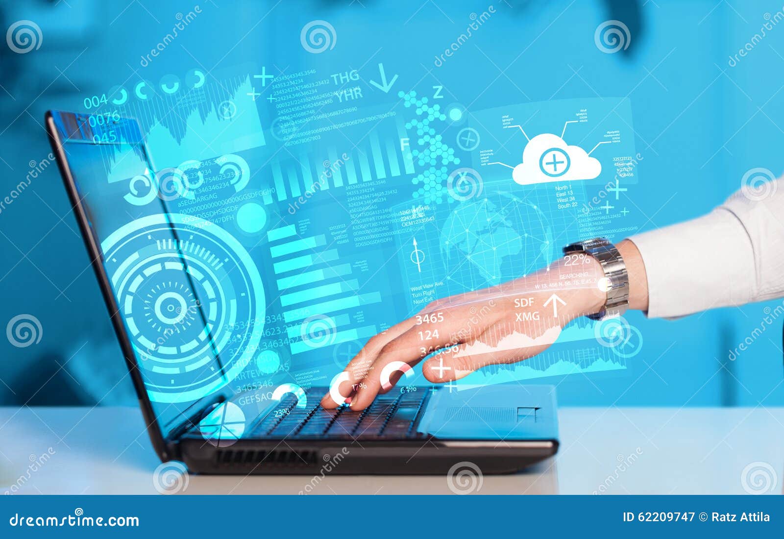 Modern Notebook Computer with Future Technology Symbols Stock Image ...