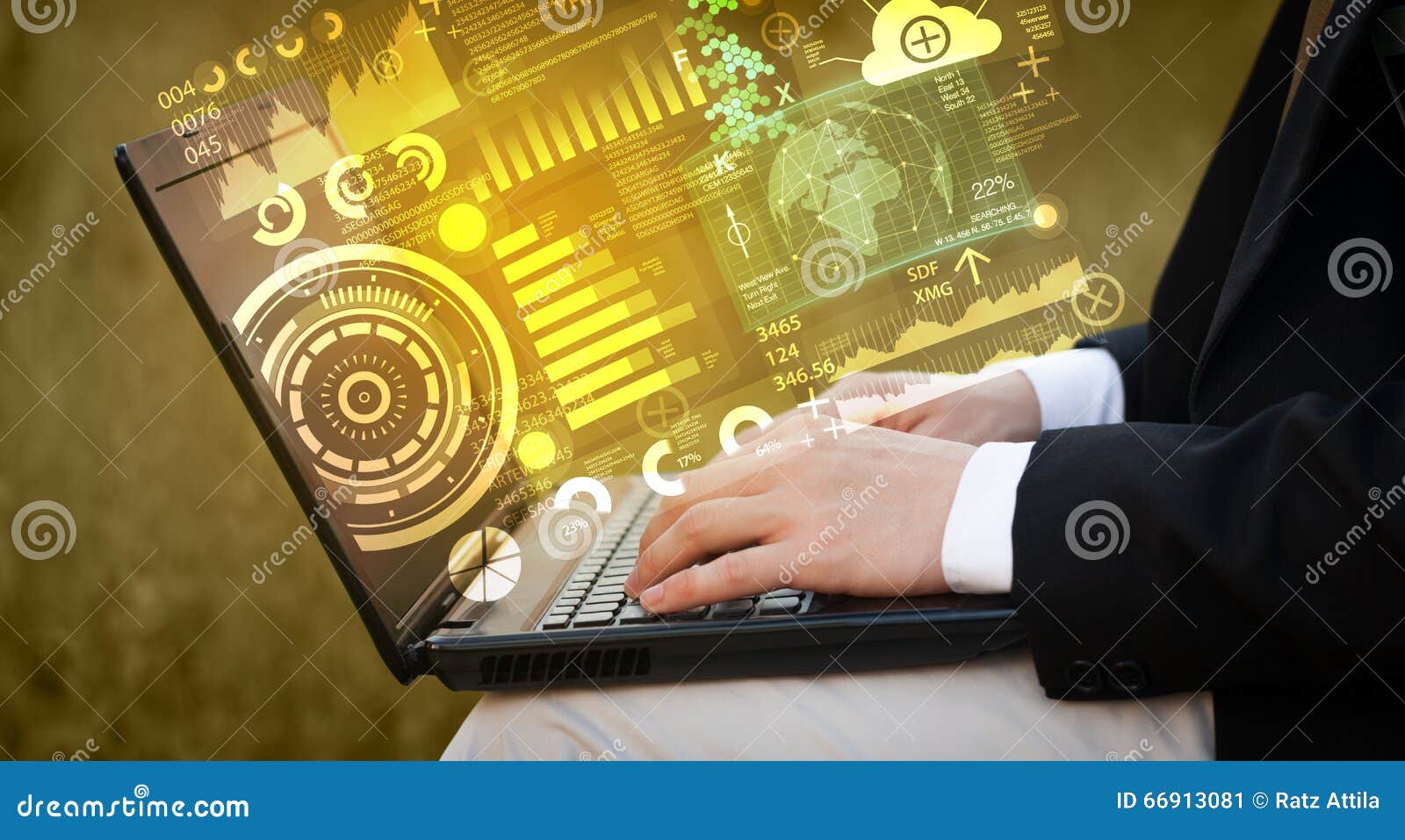 Modern Notebook Computer with Future Technology Symbols Stock Image ...