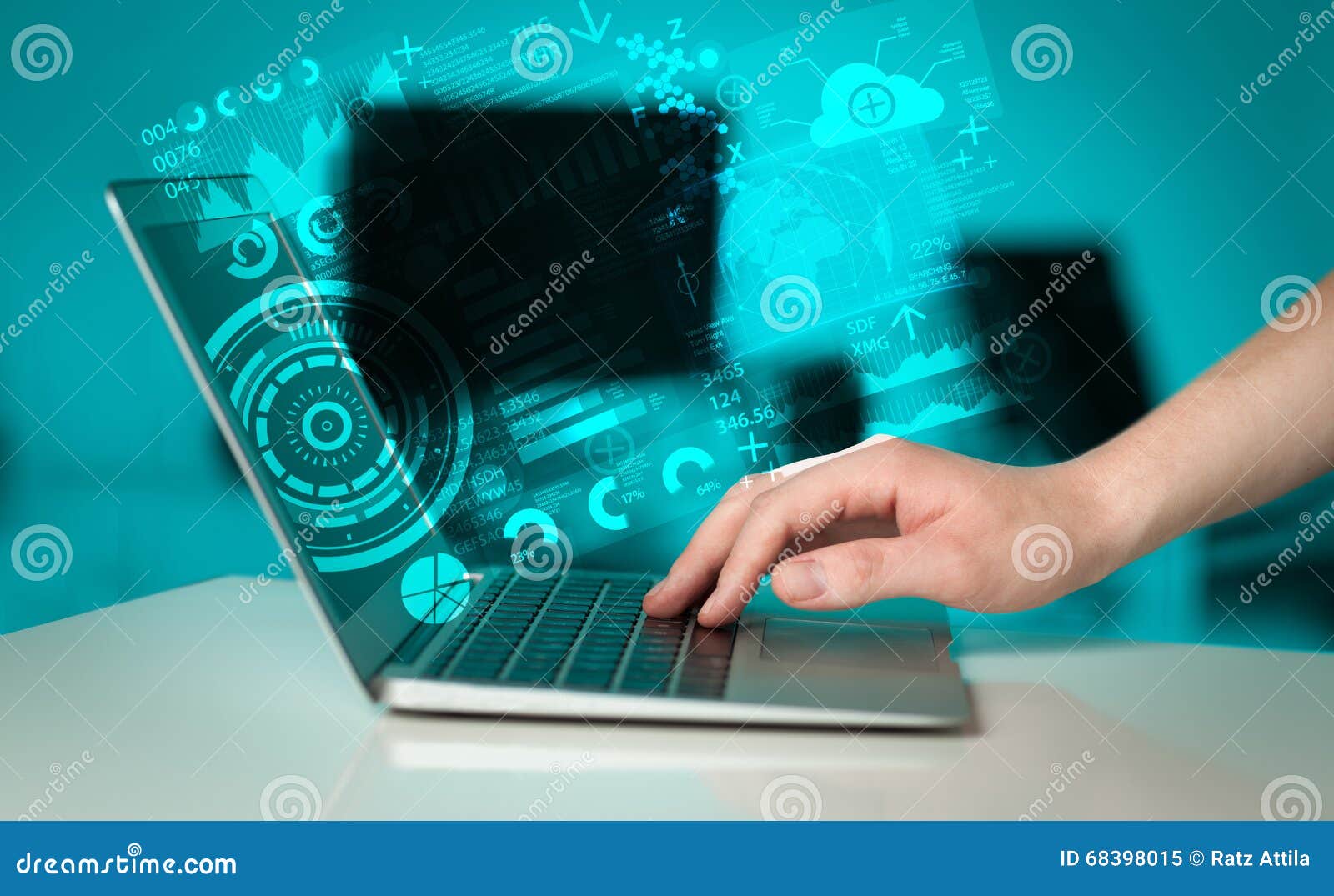 Modern Notebook Computer with Future Technology Symbols Stock Image ...