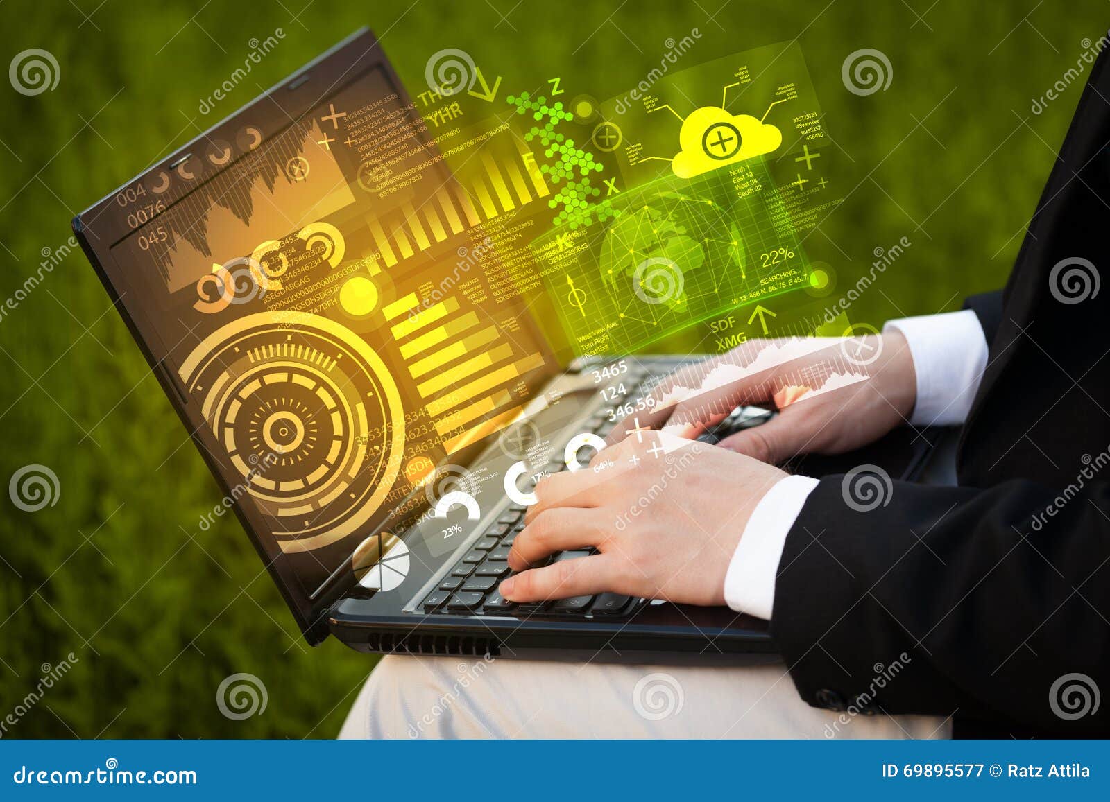 Modern Notebook Computer with Future Technology Symbols Stock Image ...