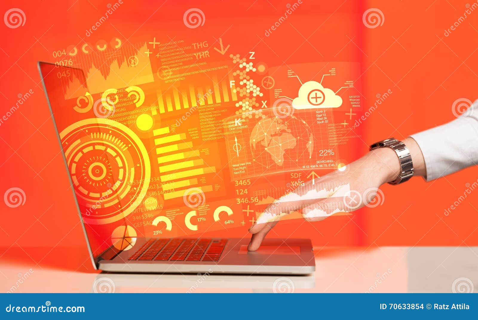 Modern Notebook Computer with Future Technology Symbols Stock Photo ...