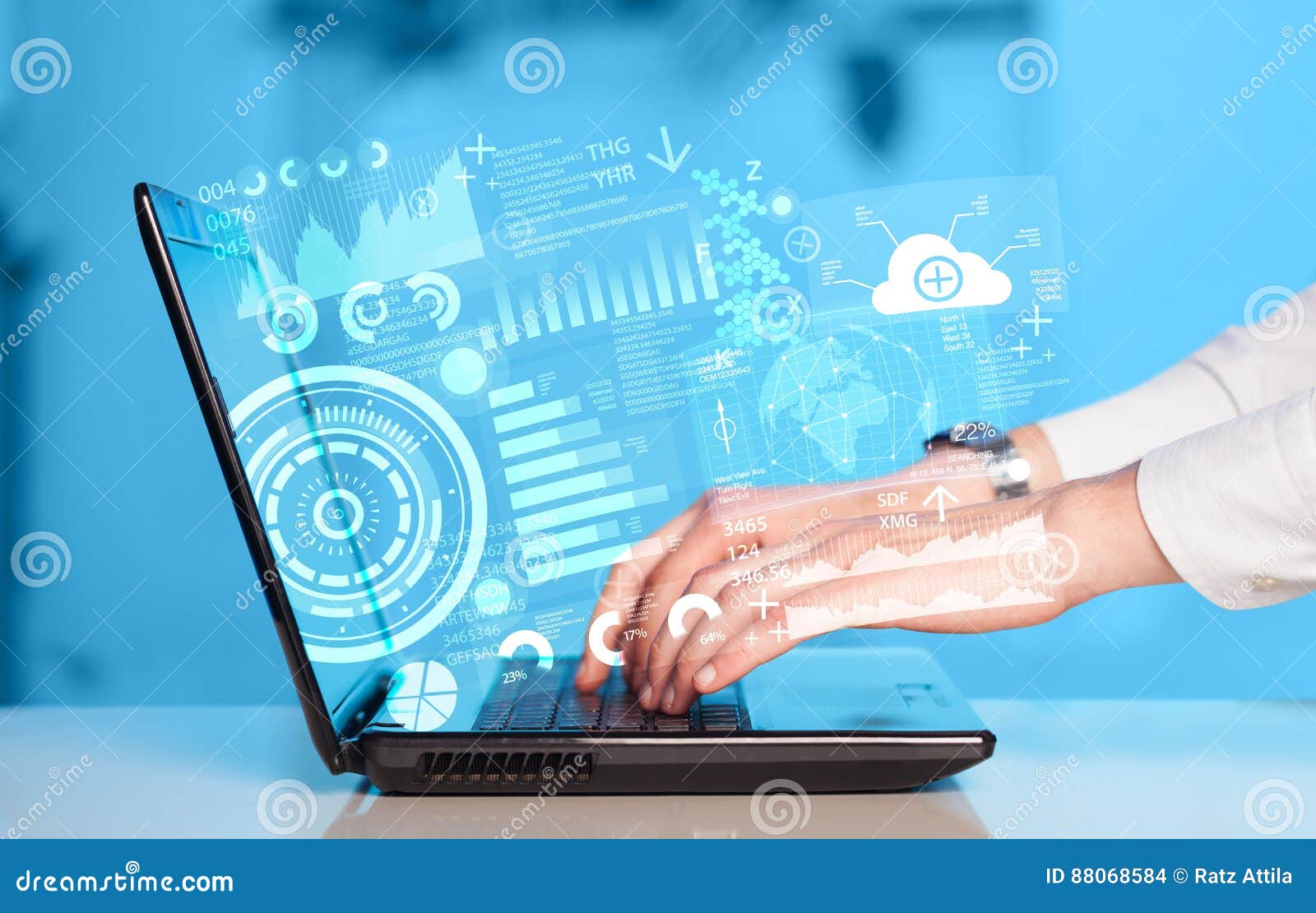 Modern Notebook Computer with Future Technology Symbols Stock Photo ...