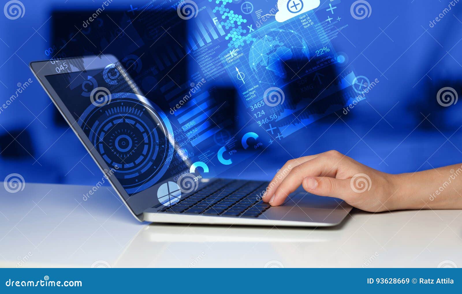 Modern Notebook Computer with Future Technology Symbols Stock Image ...