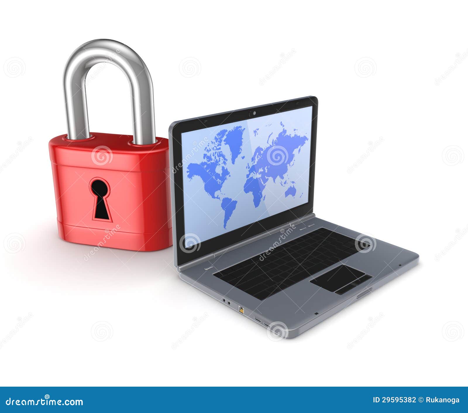 Modern Notebook and Red Lock. Stock Illustration - Illustration of ...