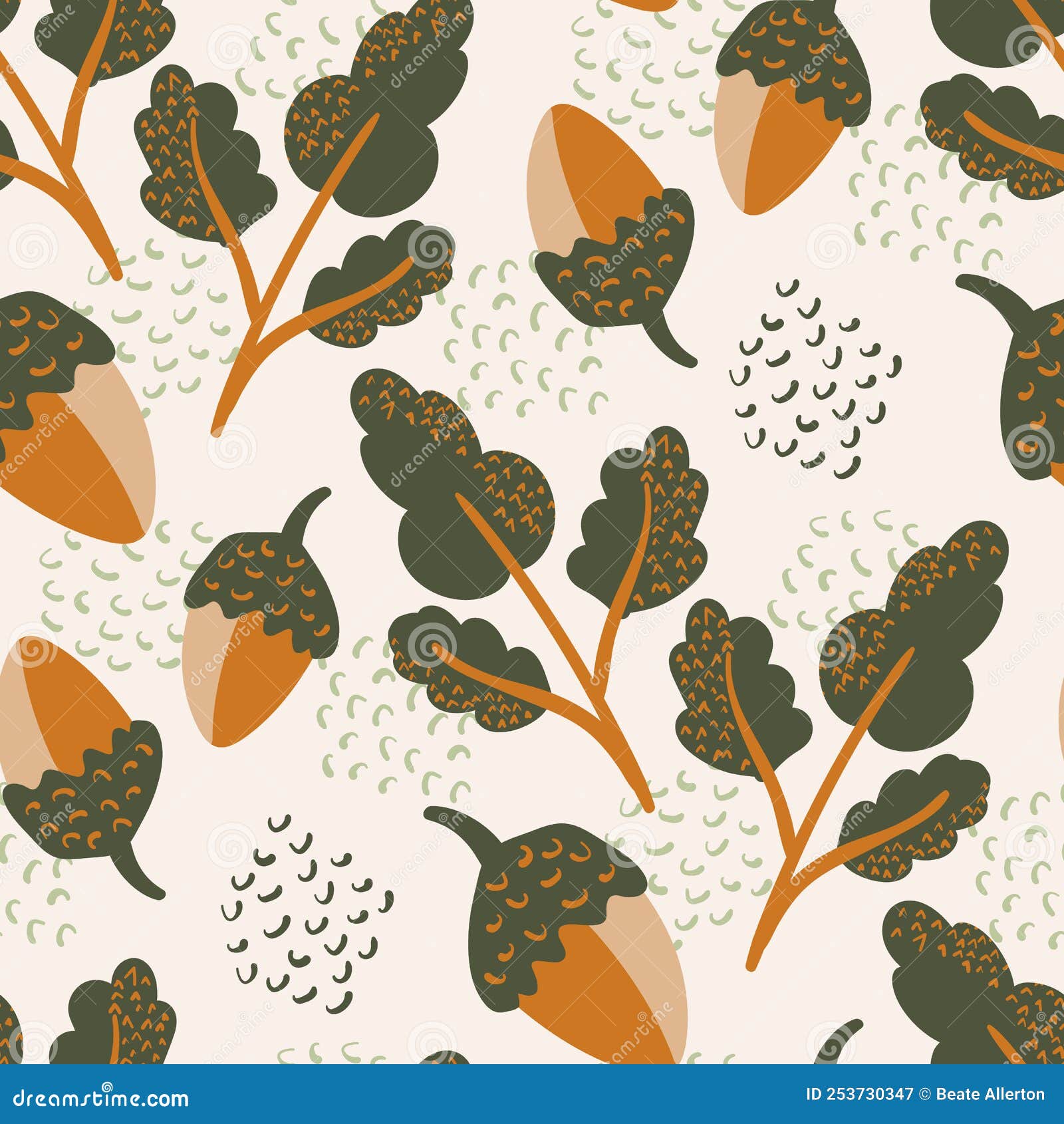 Modern Oak Leaf Acorn Vector Seamless Background Pattern. Hand-drawn ...