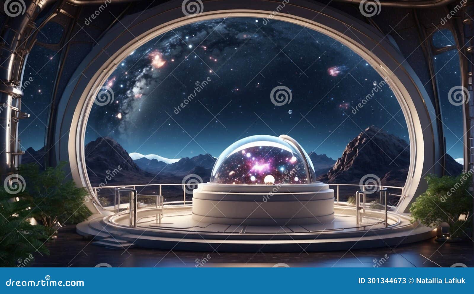 Modern Observatory Interior Night Sky with Stars on the Background ...