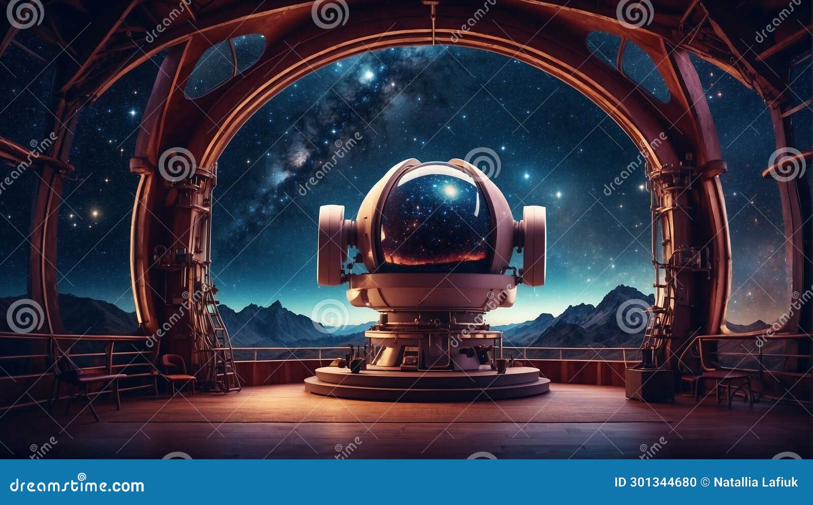 Modern Observatory Interior Night Sky with Stars on the Background ...