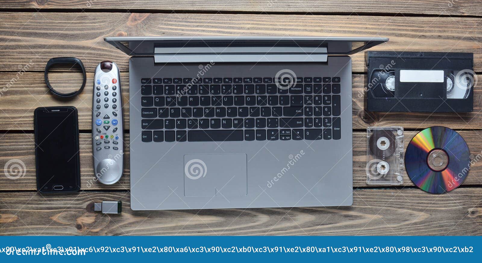 Modern and Obsolete Devices and Gadgets on a Wooden Table. Stock Photo ... Modern and Obsolete Devices and Gadgets on a Wooden Table. Stock Photo ...