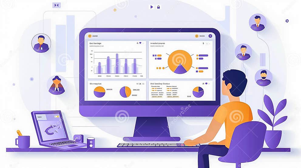 Modern Office Analytics Dashboard Display Stock Illustration ...