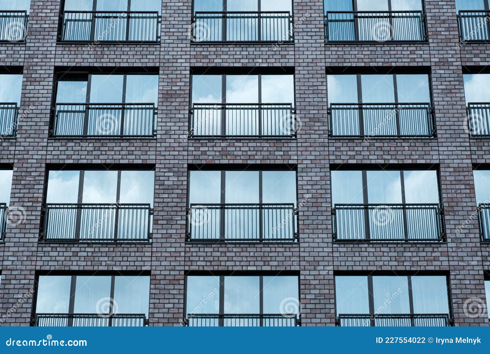 Modern Office Brick Building Window Facade with Sky Reflection Stock ...