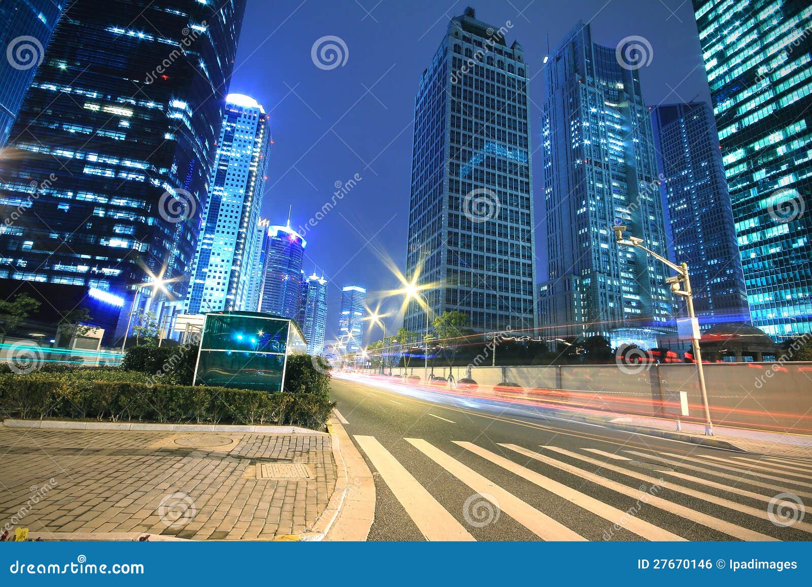Modern Office Building Background of Car Night with Light Trails Stock ...