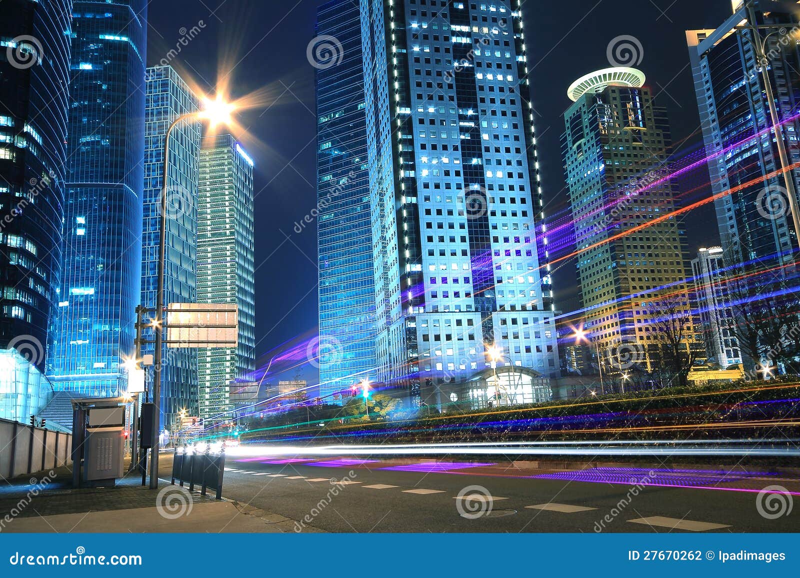 Modern Office Building Background of Car Night with Light Trails Stock ...