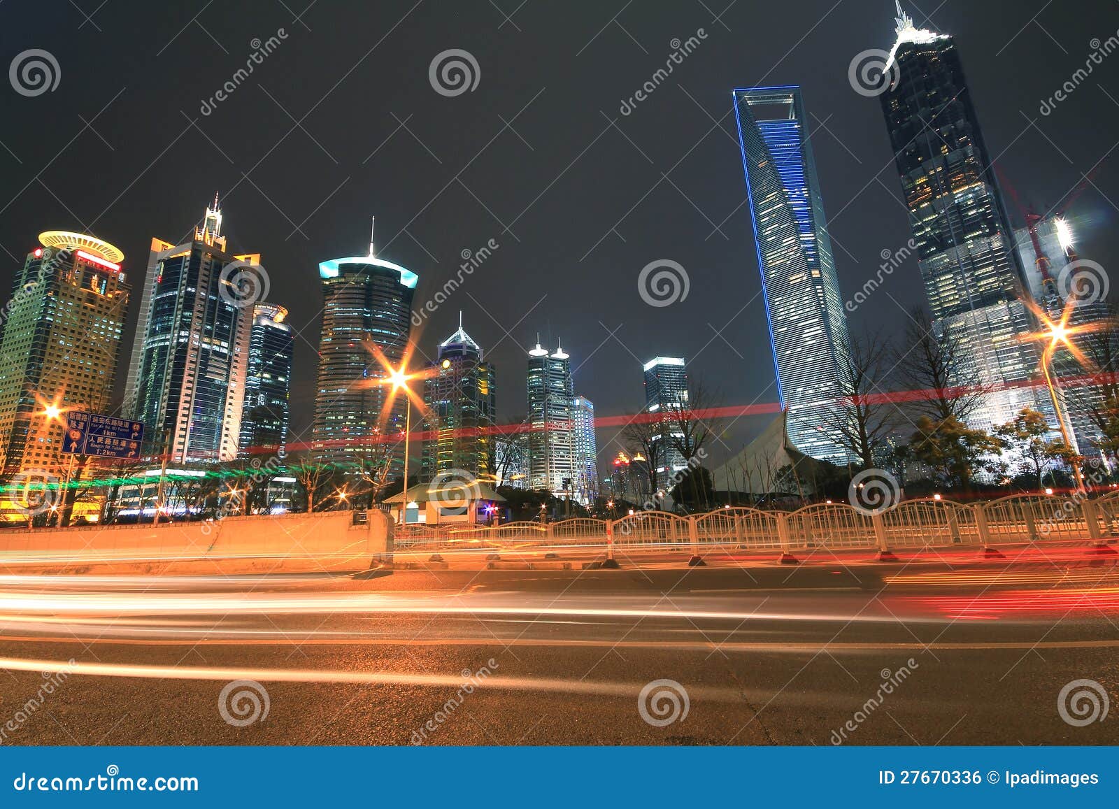 Modern Office Building Background of Car Night with Light Trails Stock ...