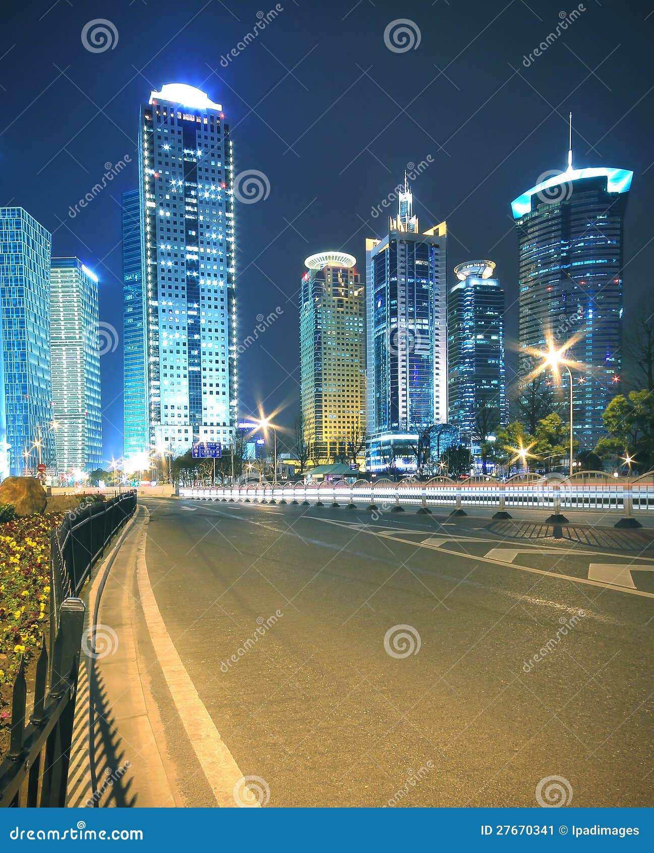 Modern Office Building Background of Car Night with Light Trails Stock ...