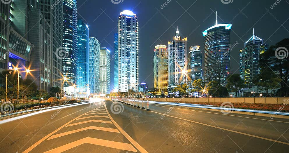 Modern Office Building Background of Night with Light Trails Stock ...