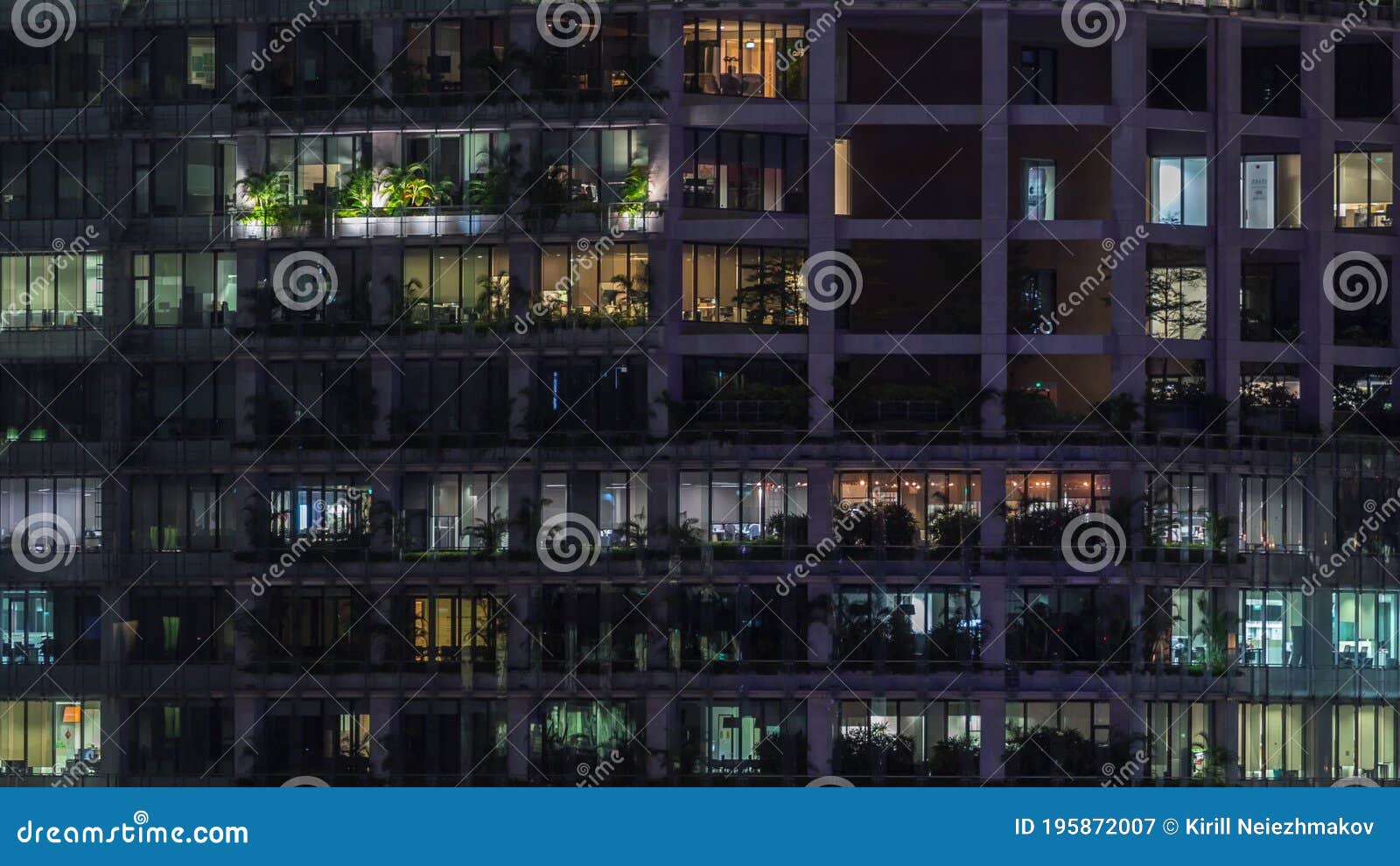 Modern Office Building with Big Windows at Night Timelapse, in Windows ...
