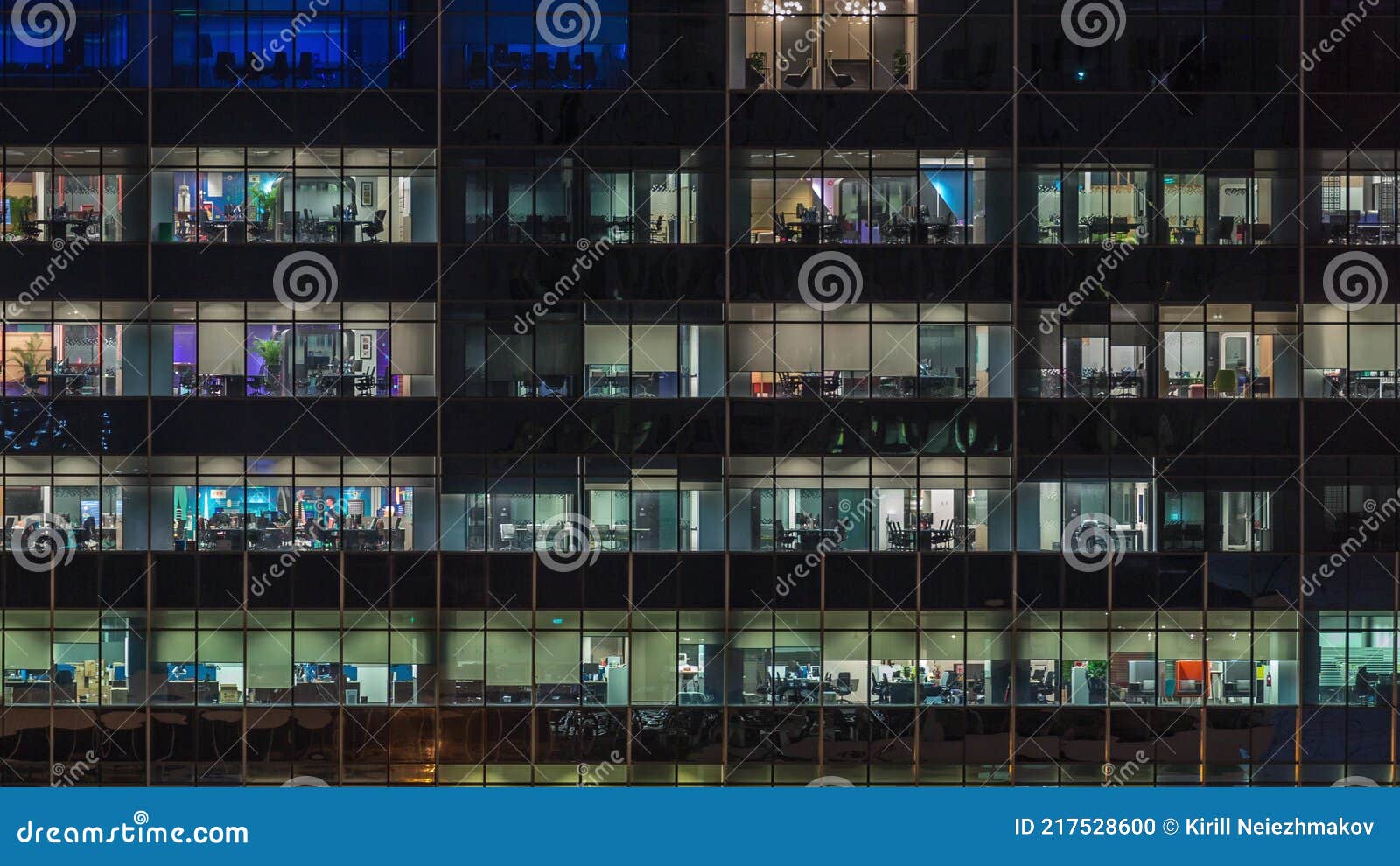 Modern Office Building with Big Windows at Night Timelapse, in Windows ...