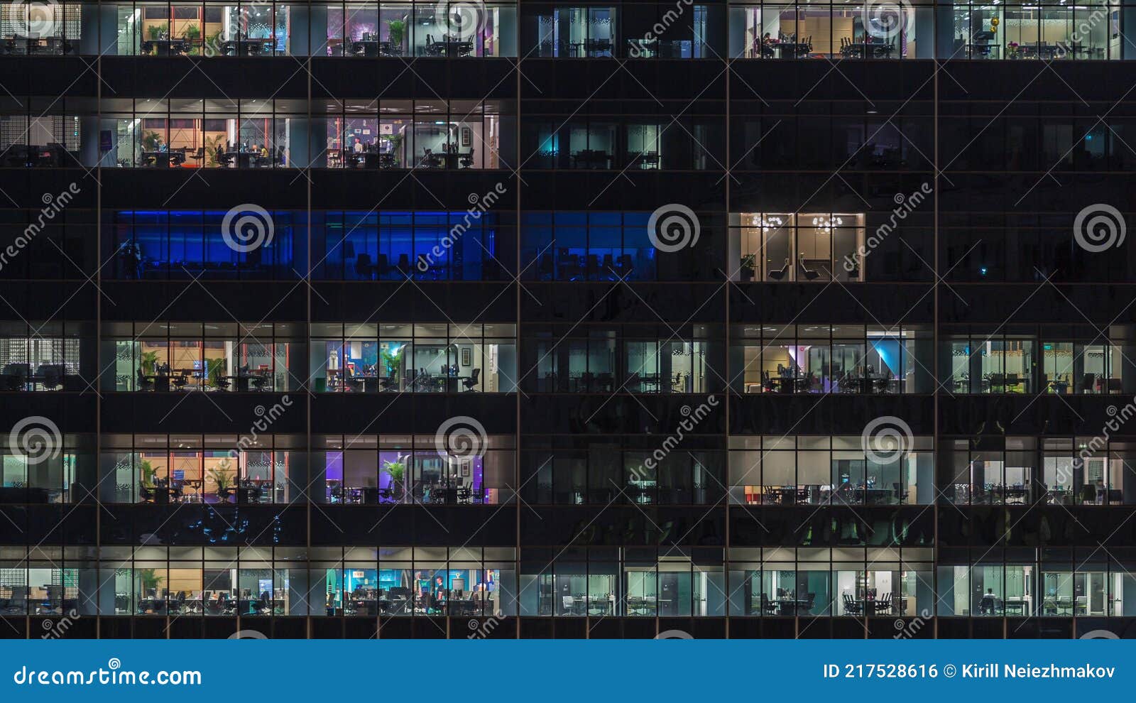 Modern Office Building with Big Windows at Night Timelapse, in Windows ...