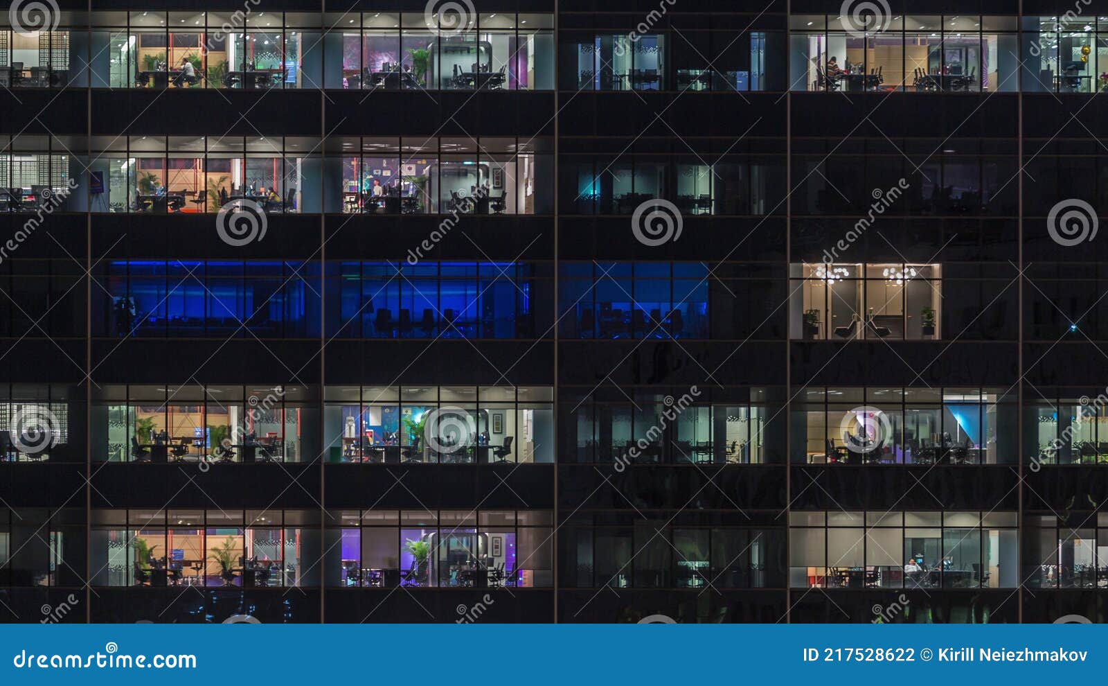 Modern Office Building with Big Windows at Night Timelapse, in Windows ...