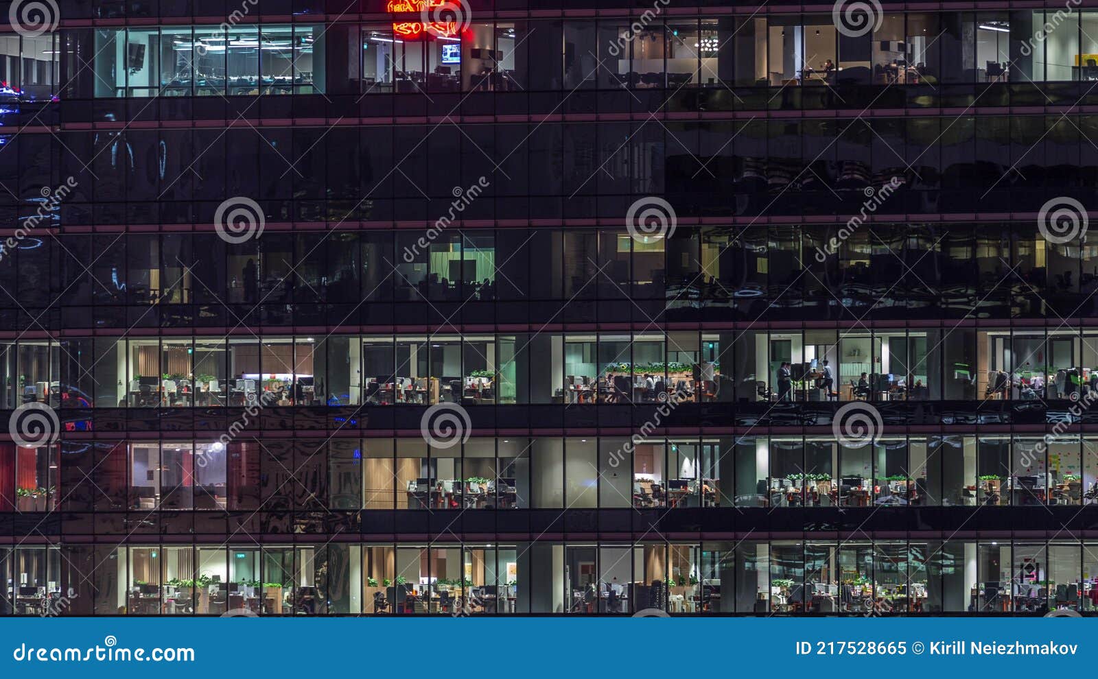 Modern Office Building with Big Windows at Night Timelapse, in Windows ...