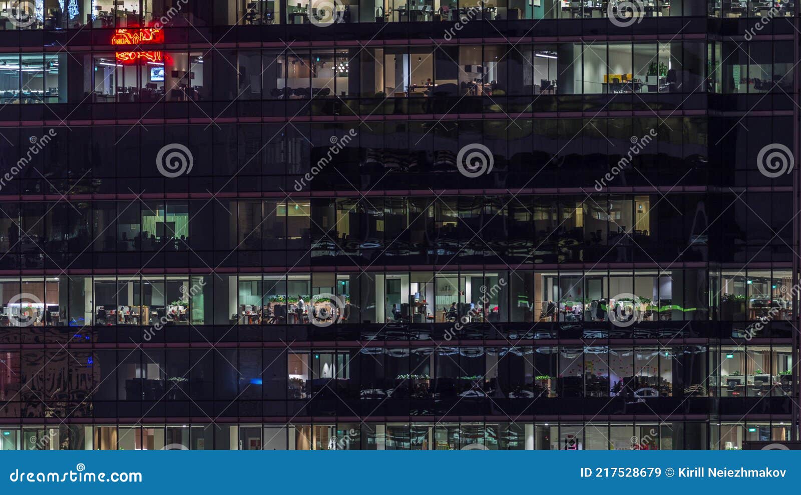 Modern Office Building with Big Windows at Night Timelapse, in Windows ...