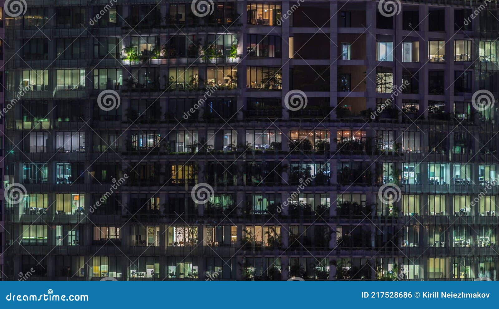 Modern Office Building with Big Windows at Night Timelapse, in Windows ...