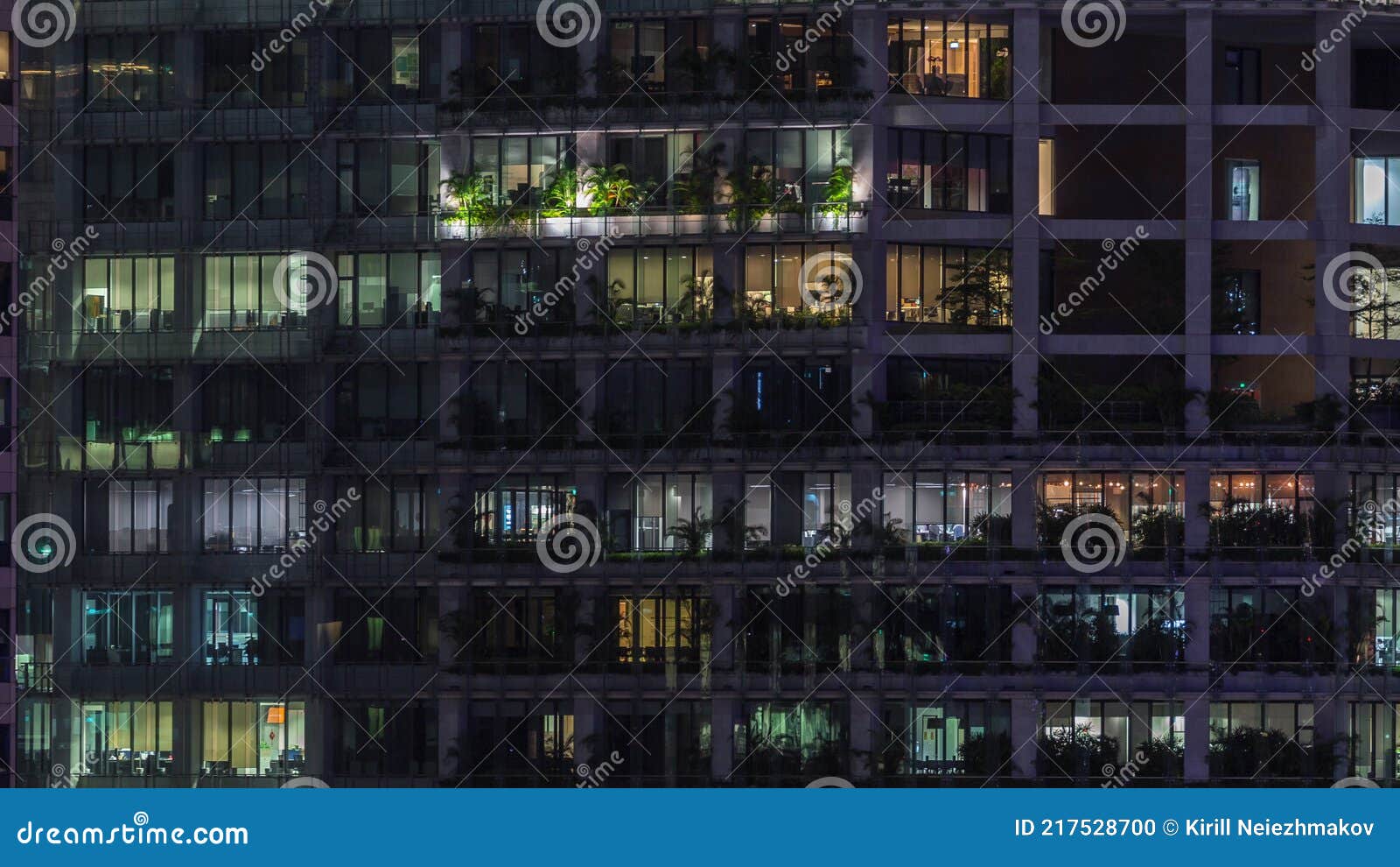 Modern Office Building with Big Windows at Night Timelapse, in Windows ...