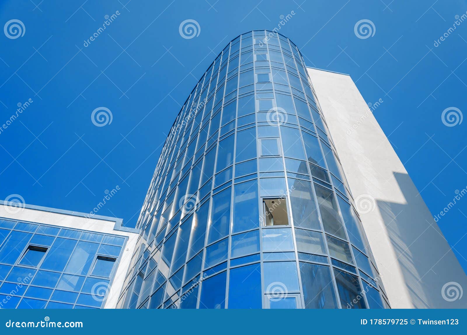 Modern Office Building in Blue Glass Stock Image - Image of tall ...