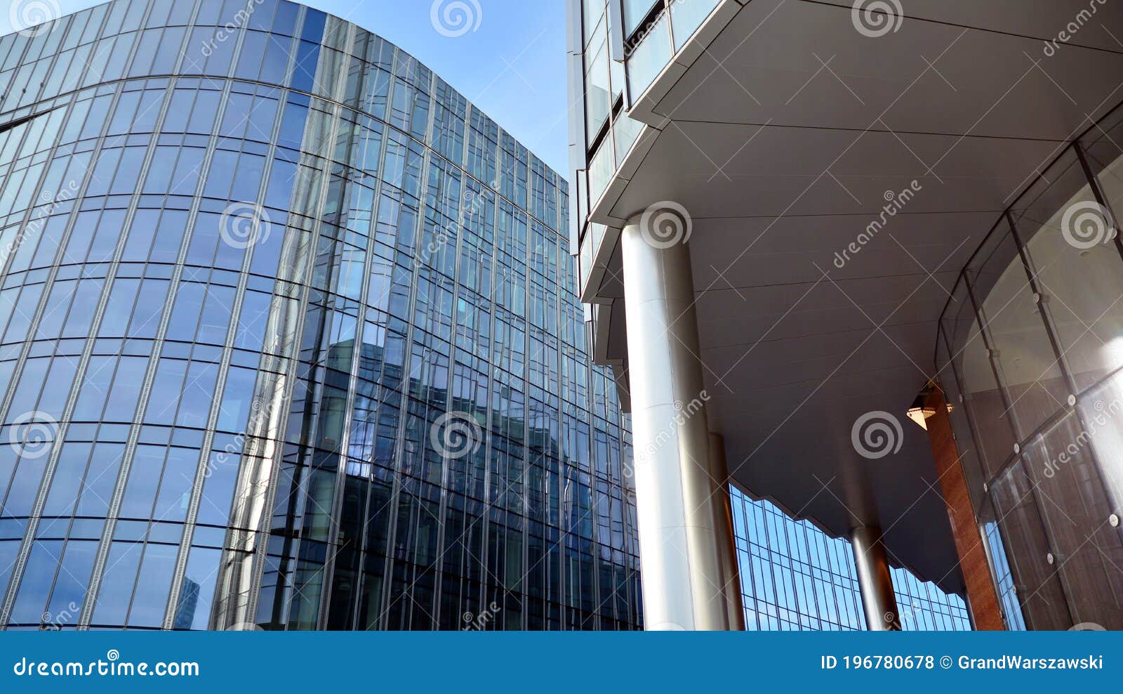 Office Building, Details of Blue Glass Wall and Sun Reflections. Stock ...