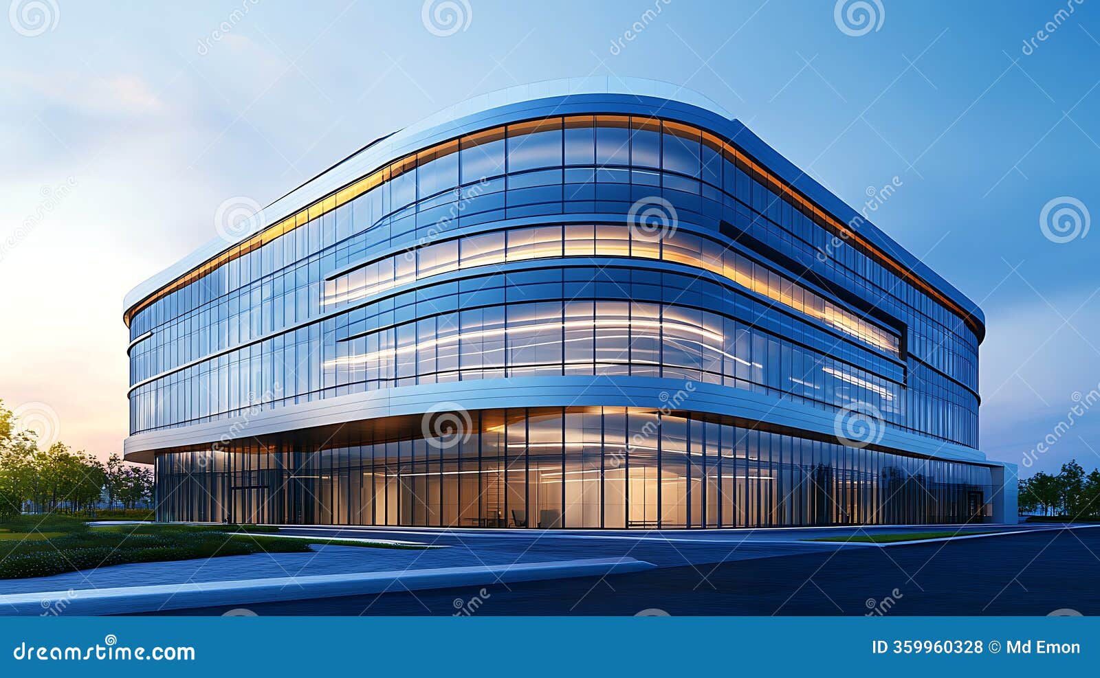 Modern Office Building with Curved Facade and Glass Windows in Daylight ...
