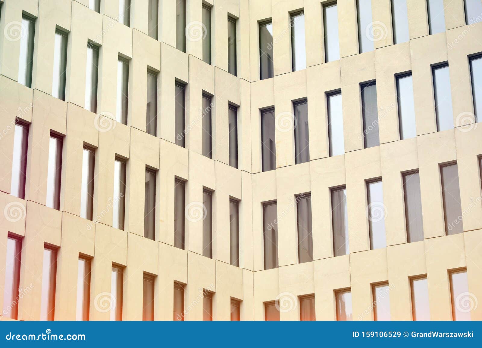 Perspective View of Geometric Angular Concrete Windows on the Facade of ...