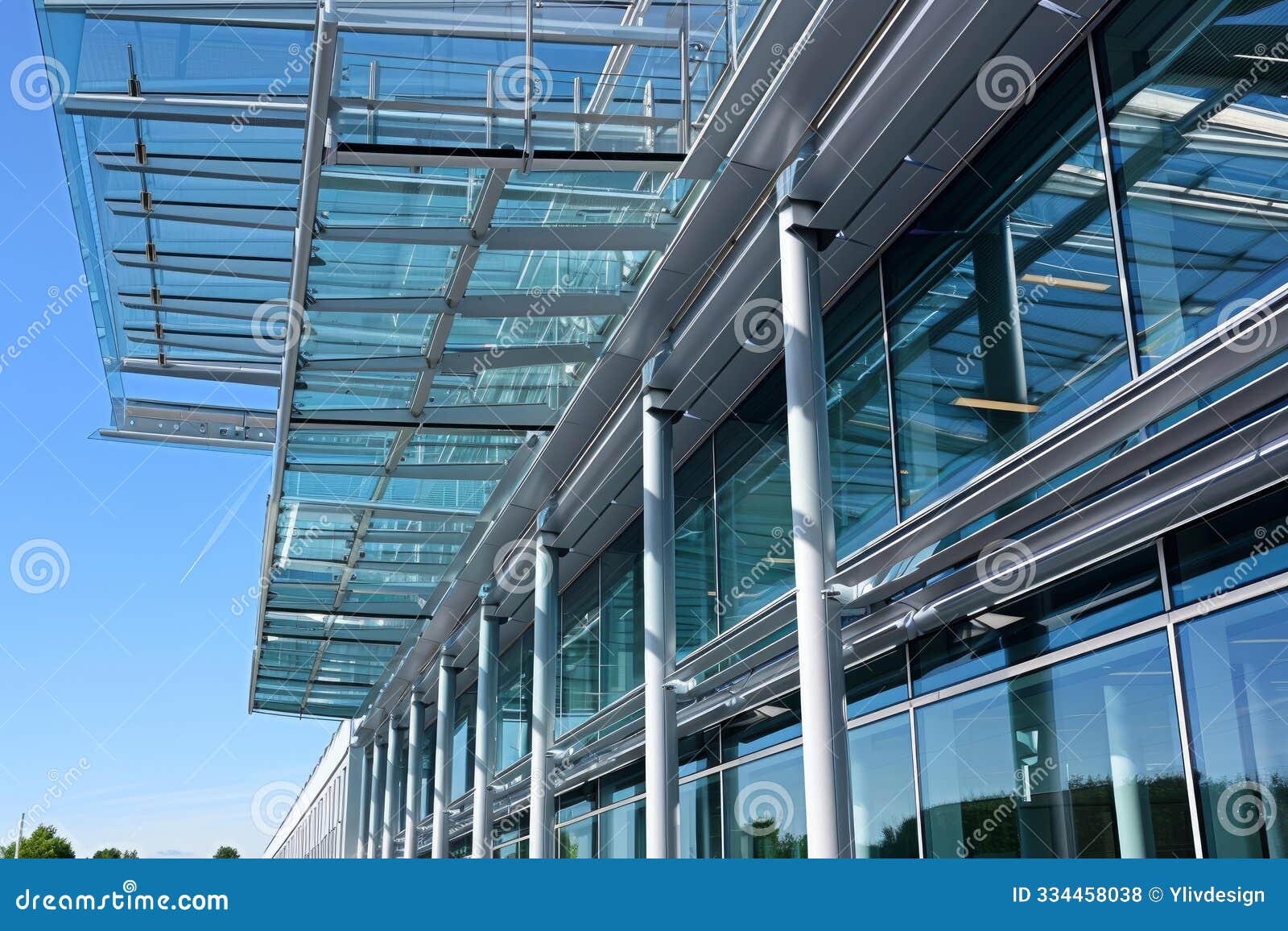 Modern Office Building Exterior Featuring a Unique Glass Canopy ...