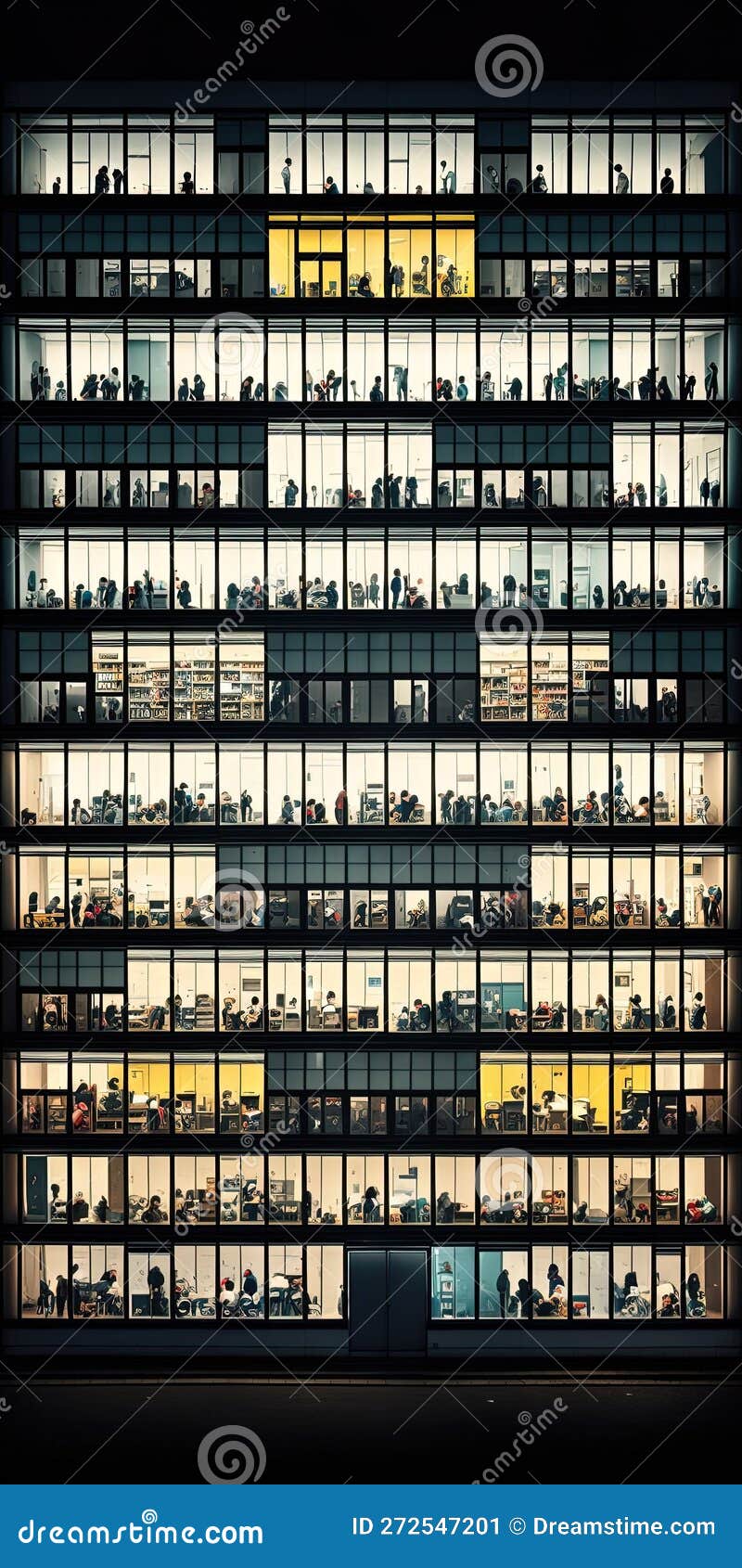Modern Office Building Facade with Many Windows. Office People Working ...