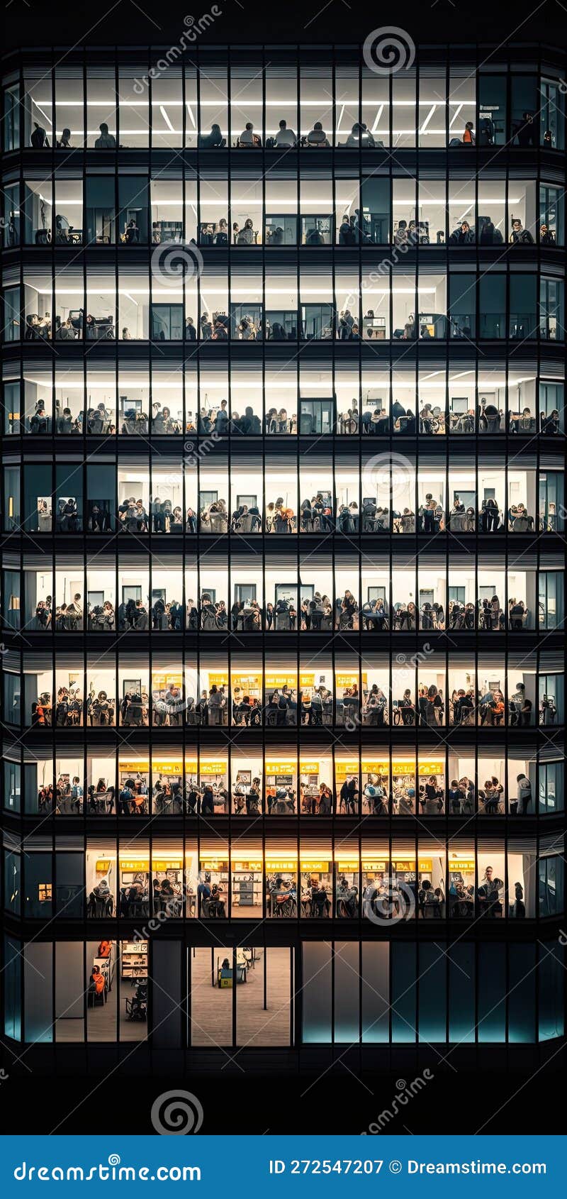 Modern Office Building Facade with Many Windows. Office People Working ...