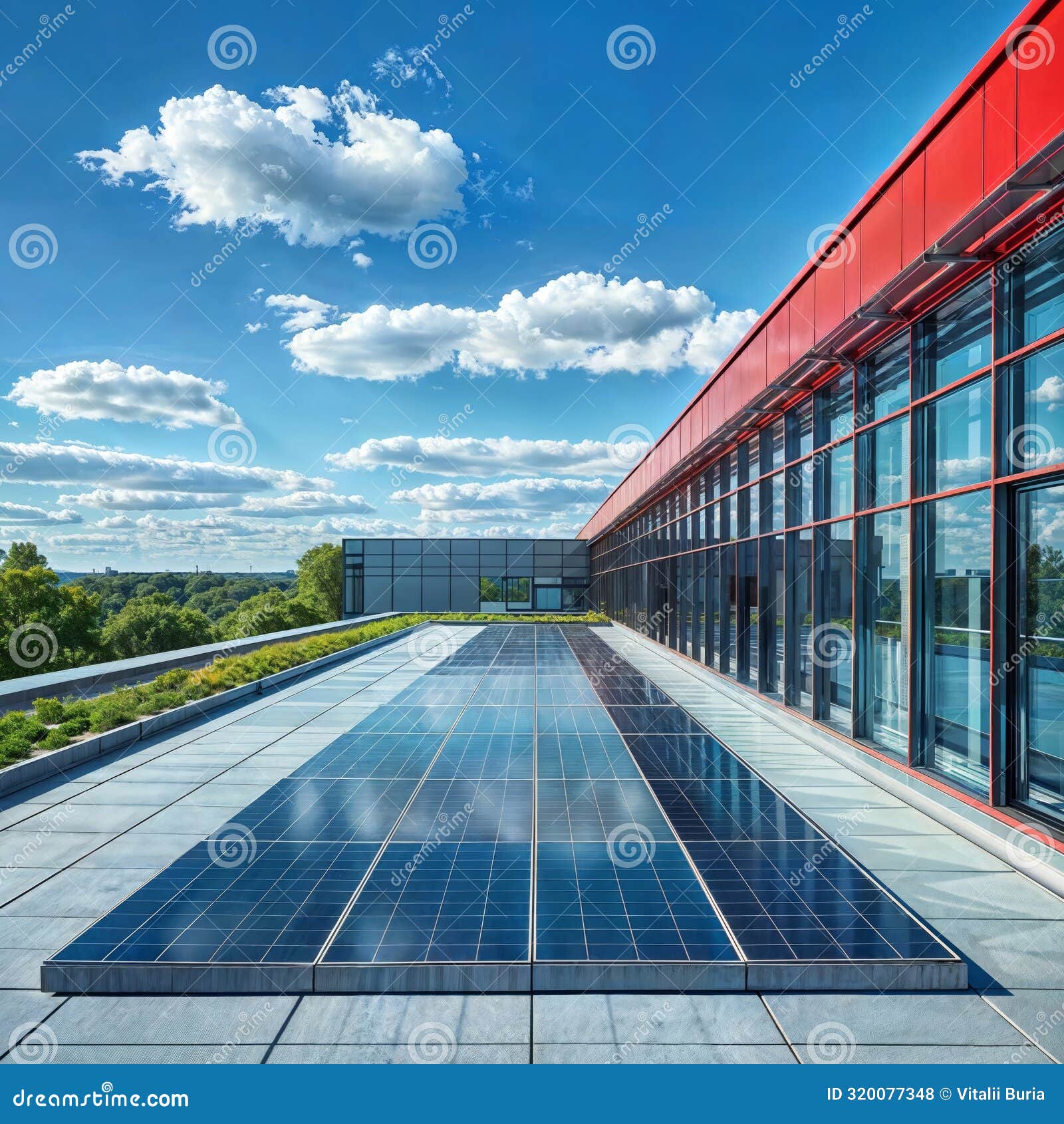 Modern Office Building with Rooftop Solar Panels, Contemporary ...