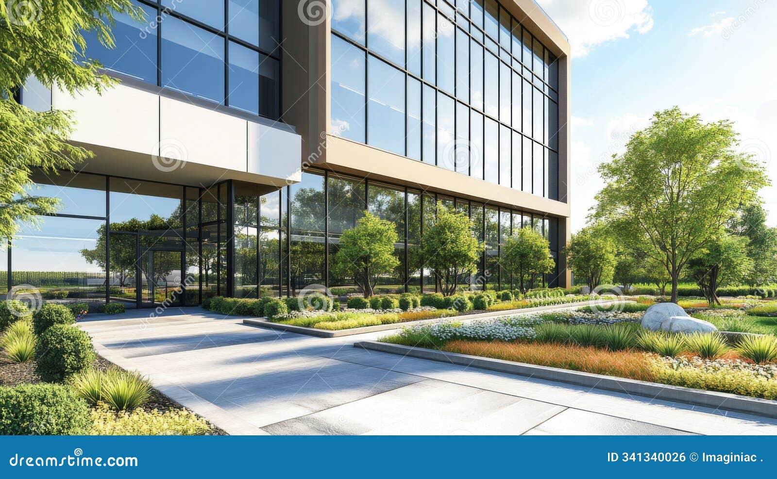 Modern Office Building with Glass Facade and Landscaping Stock ...