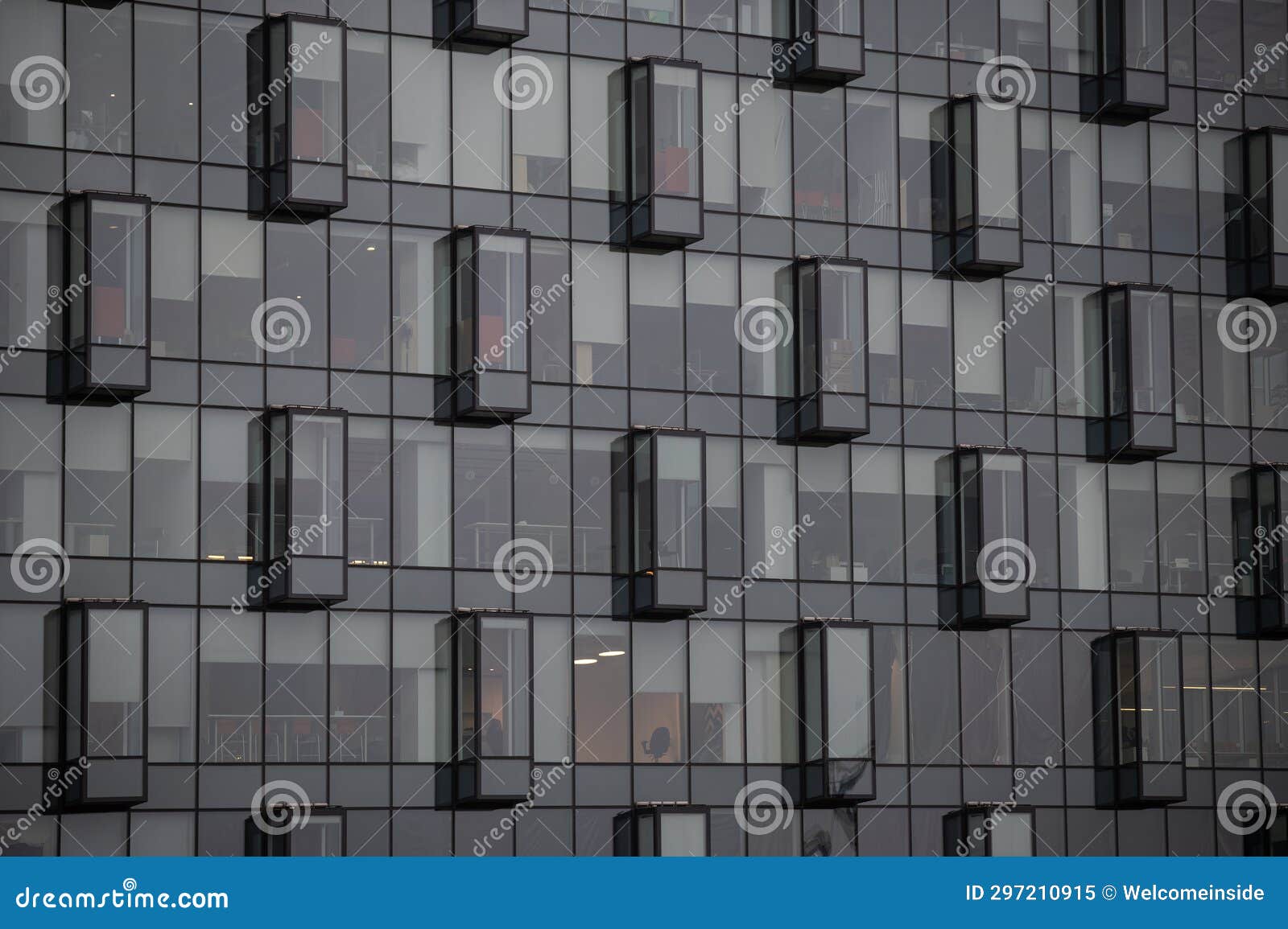 Modern Office Building with Glass Windows Facade Reflection Sky. Modern ...