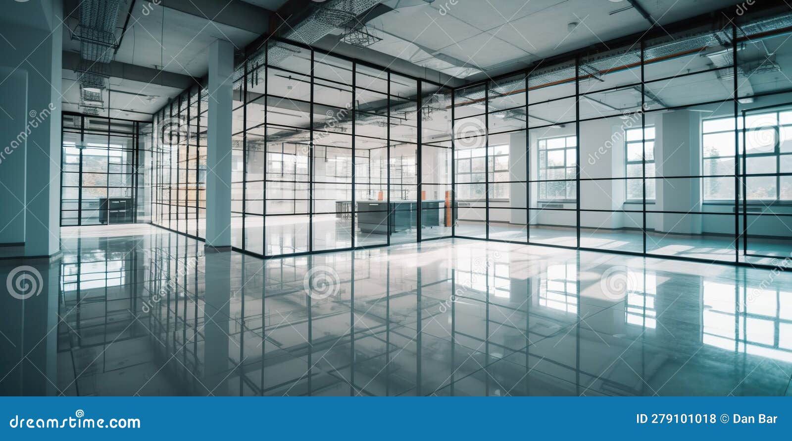 Modern Office Building Interior with Glass Walls Frames. Generative Ai ...