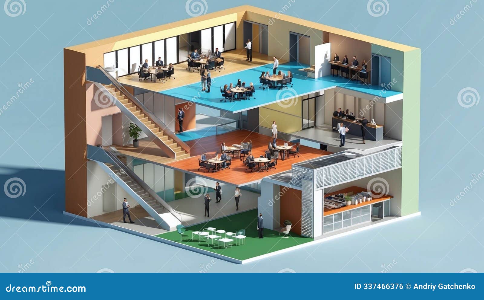 Modern Office Building Interior with Multi-Level Design, Showing ...