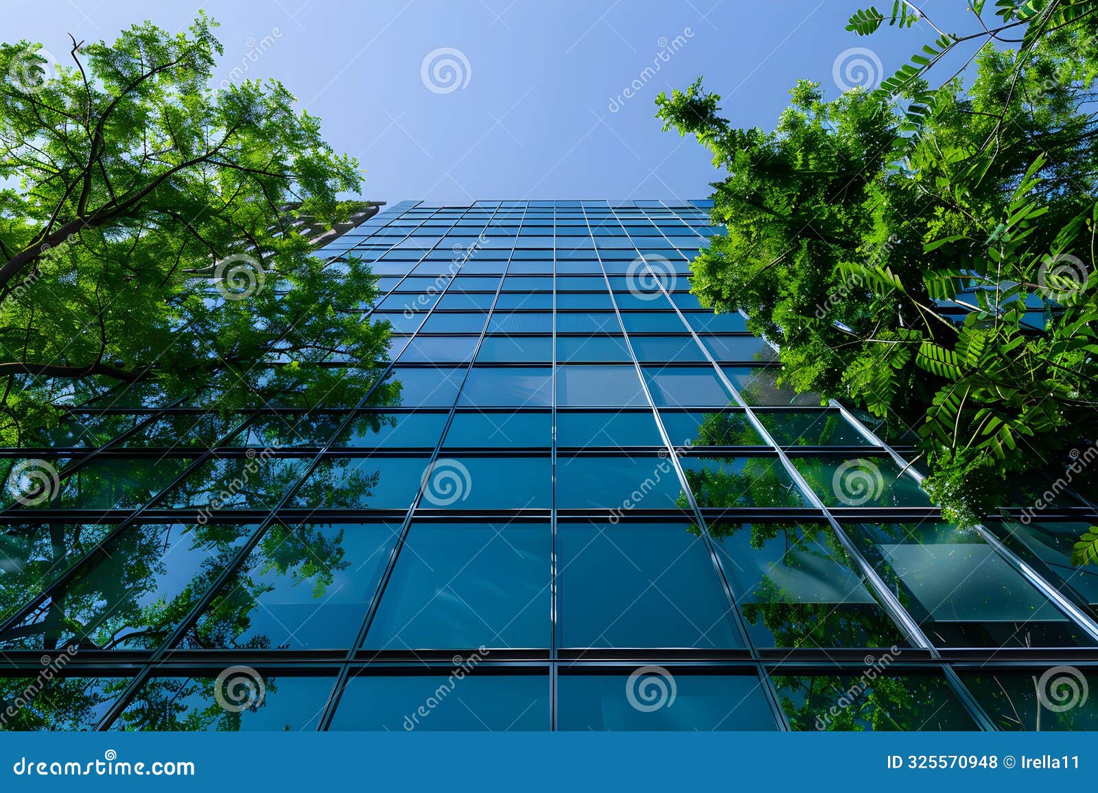 Modern Office Building with Large Glass Windows and Tree Reflections ...