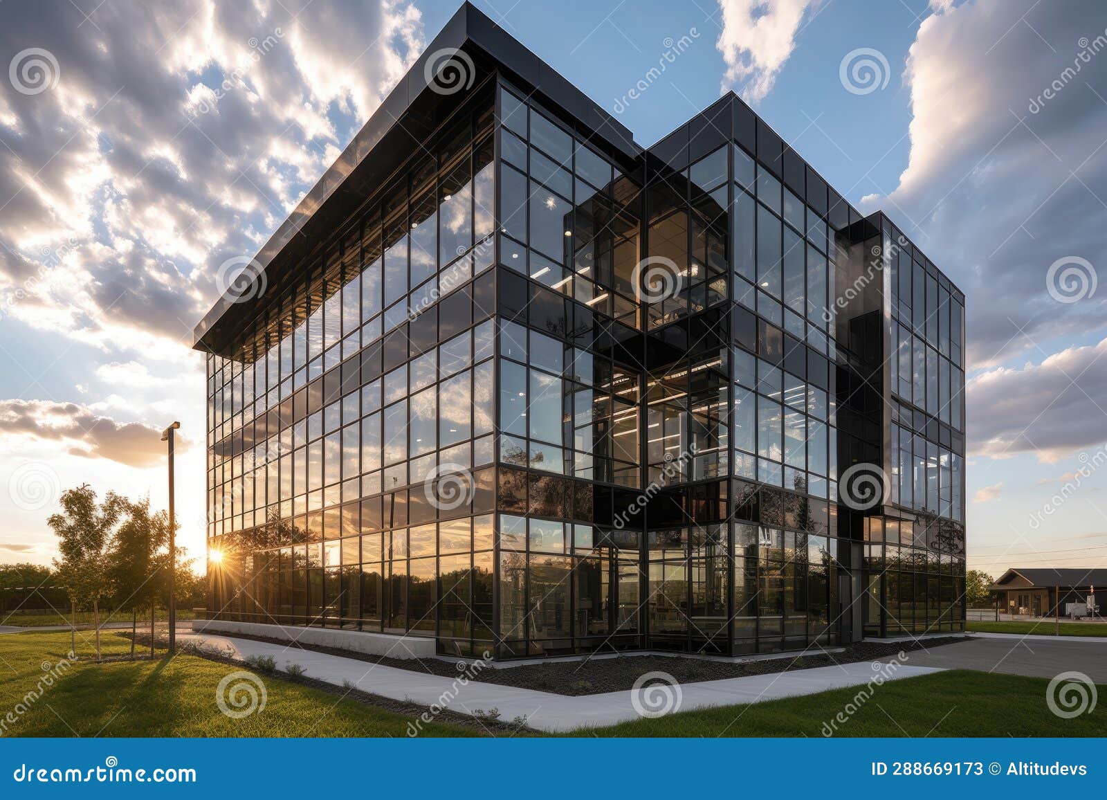 Modern Office Building with Large Windows and Sleek Exterior Design ...